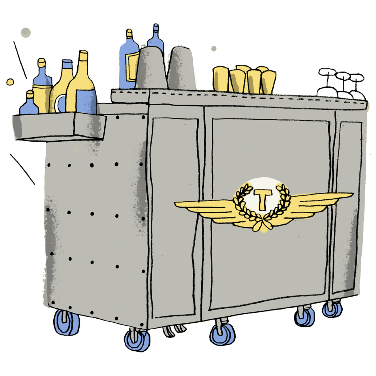 James Gulliver Hancock drawing of a Trolley'd mobile bar setup